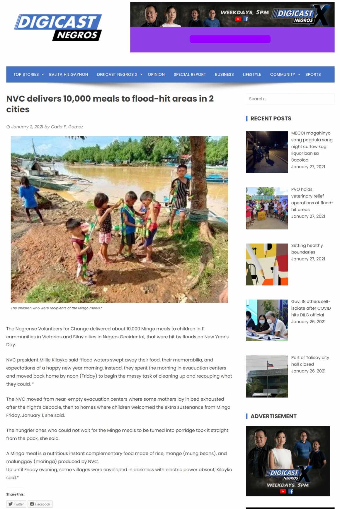 Digicast Negros: NVC delivers 10,000 meals to flood-hit areas in 2 ...