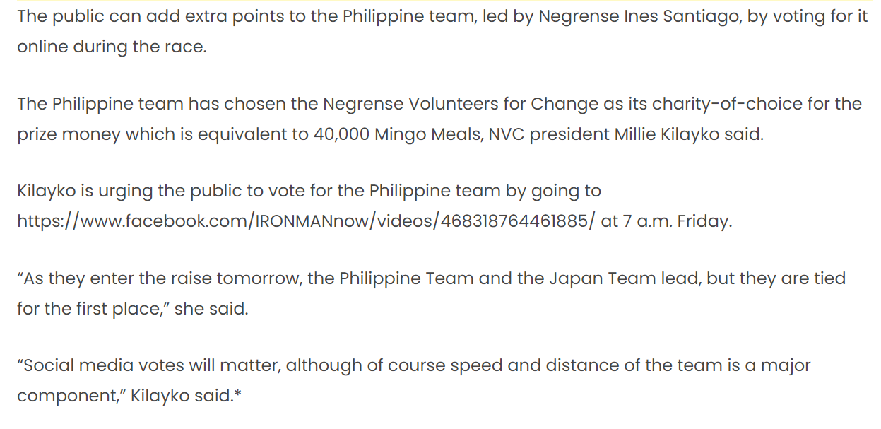 Digicast Negros: Vote for Philippine Ironman Team 7a.m. Friday, Help ...