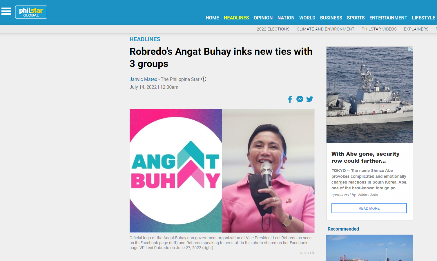 Philstar: Robredo's Angant Buhay Inks New Ties with 3 Groups - NVC ...
