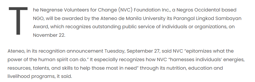 Digicast Negros: Ateneo to Award NVC Foundation for Outstanding Public Service - NVC Foundation ...