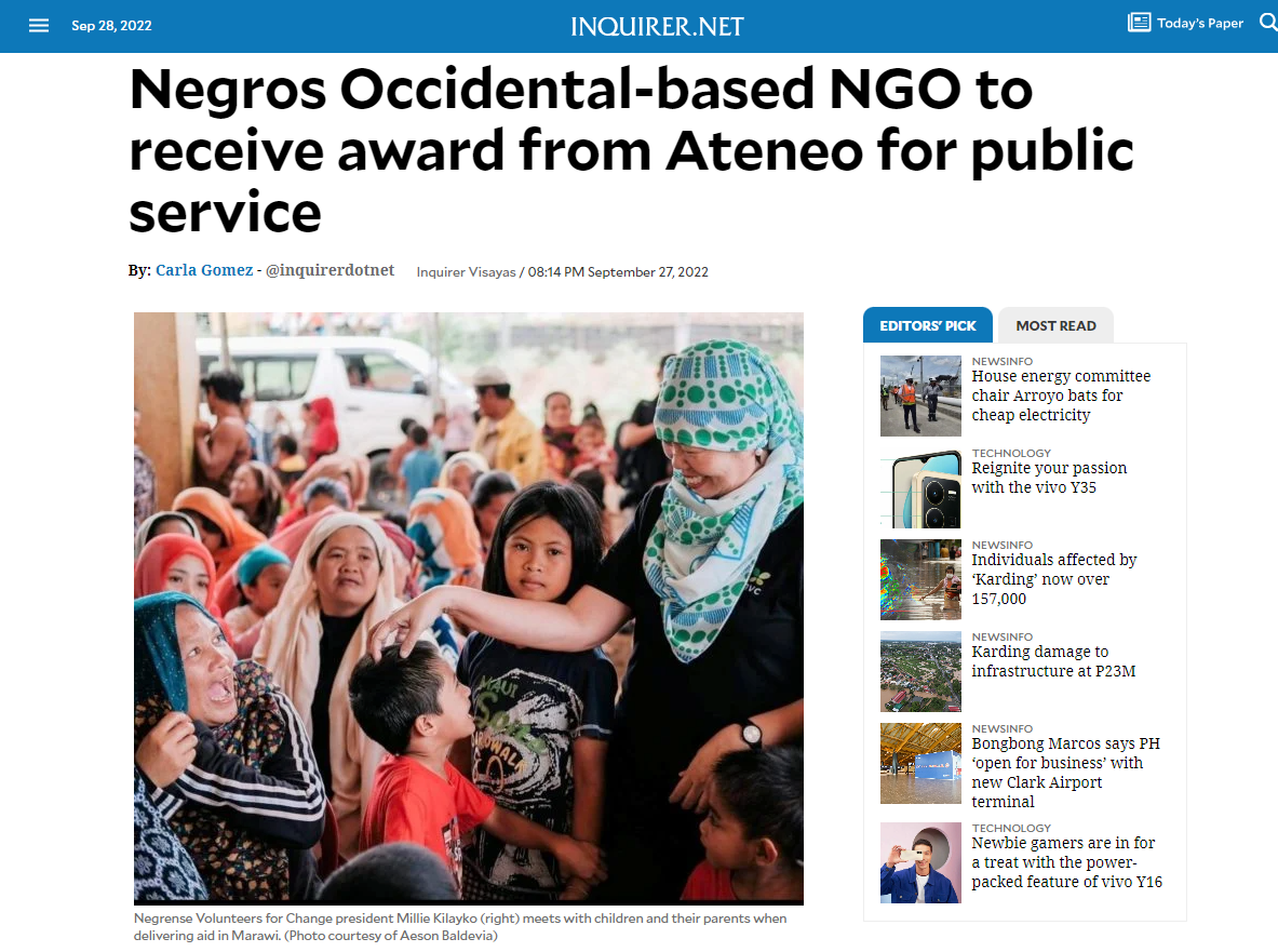 Inquirer.net: Negros Occidental-Based NGO to Receive Award from Ateneo for Public Service - NVC ...