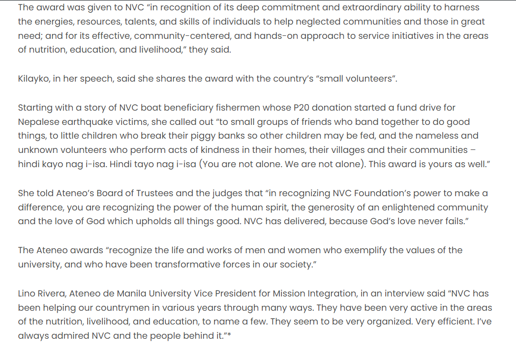 Digicast Negros: Ateneo Confers Award on NVC for Helping Those in Great Need - NVC Foundation ...