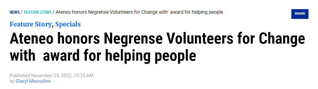 Manila Bulletin: Ateneo Honors Negrense Volunteers for Change with ...