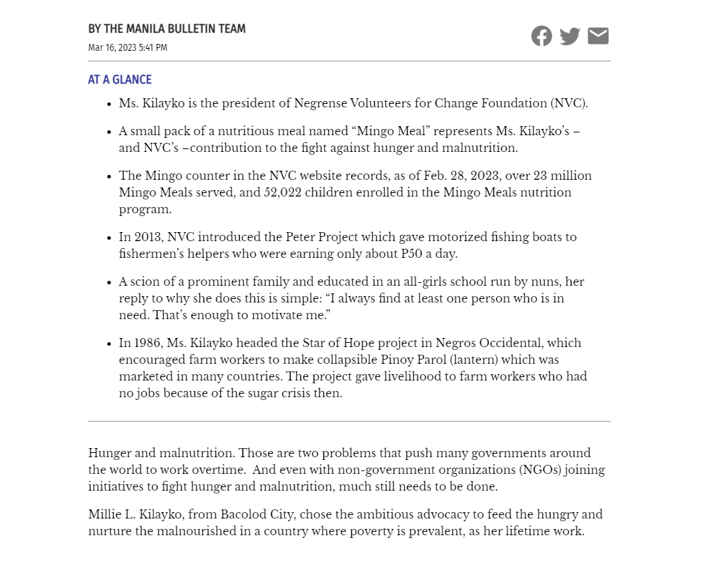 Manila Bulletin: Millie Kilayko: Choosing to Work on Solutions to ...