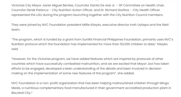 Digicast Negros: Victorias Partners with NVC, Sunlife for Supplementary Feeding Program - NVC ...