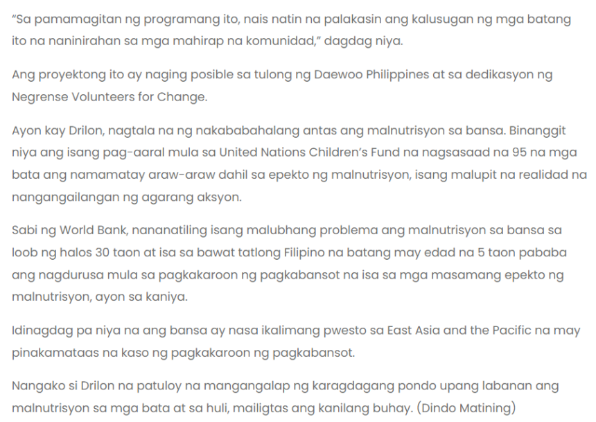 Abante: Drilon: Malnutrisyon sa Pilipinas Nakakabahala - NVC Foundation ...