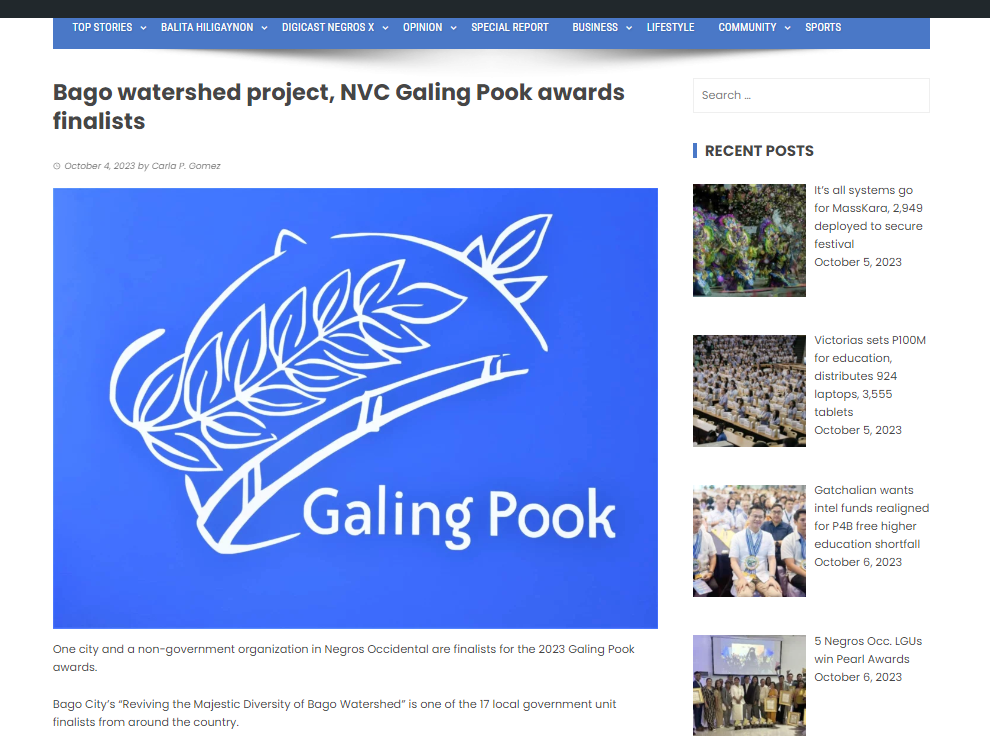 Digicast Negros: Bago Watershed Project, NVC Galing Pook Awards Finalists - NVC Foundation - A ...