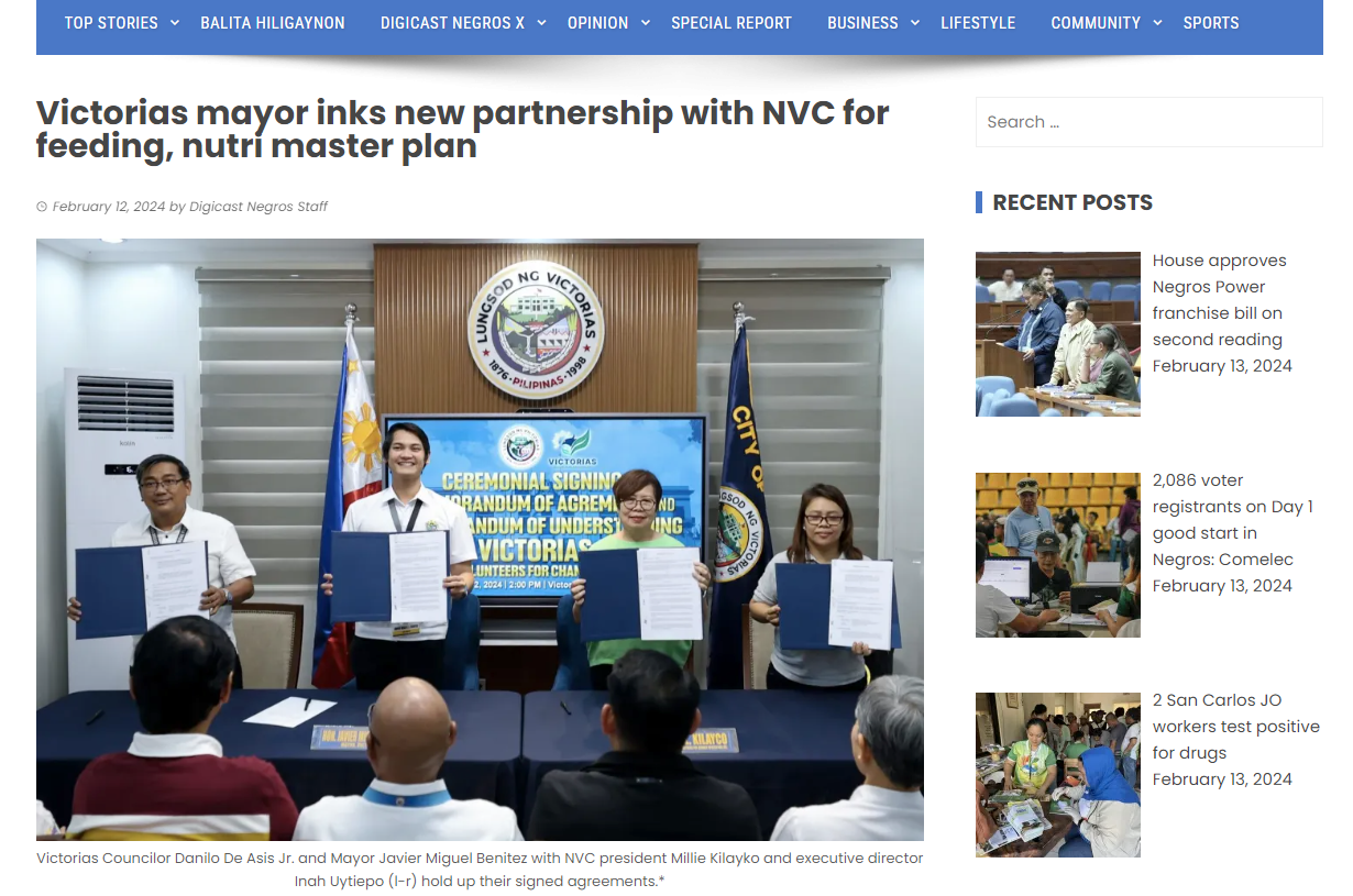 Digicast Negros: Victorias Mayor Inks New Partnership with NVC for Feeding, Nutri Master Plan ...