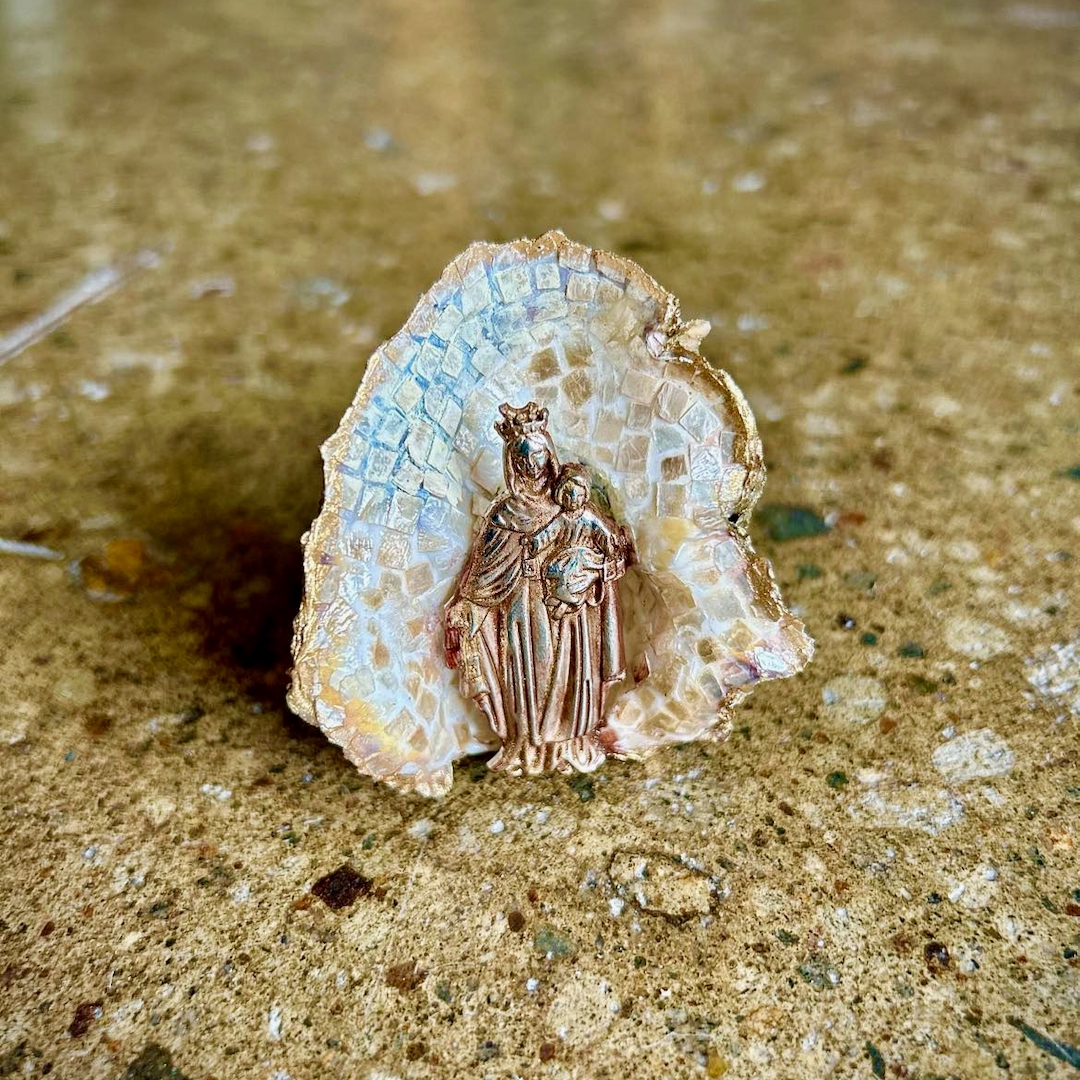 Our Lady of Mt. Carmel Miniature Mosaic on Oyster Shell - NVC ...